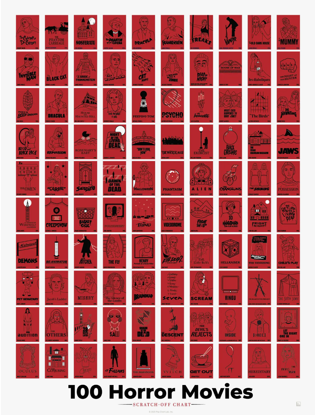 100 Horror Movie Scratch-off Poster – Horrid Magazine